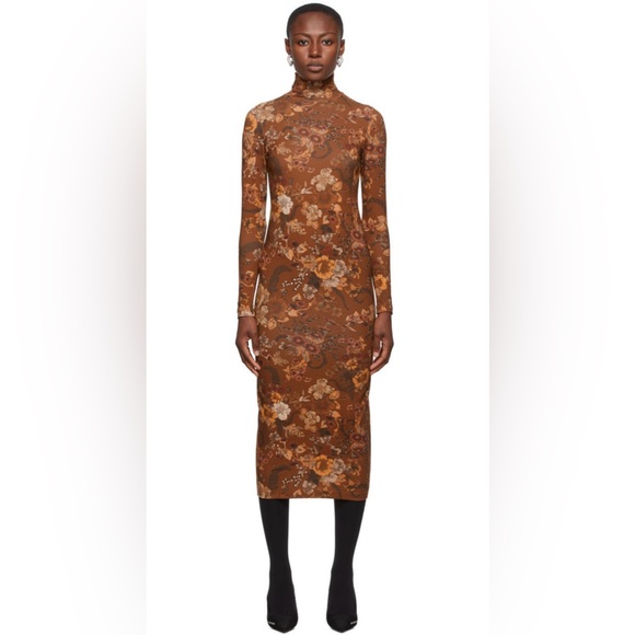 Balenciaga | Dresses | Balenciaga Brown Floral Print Dress Large Nwt 85 ...